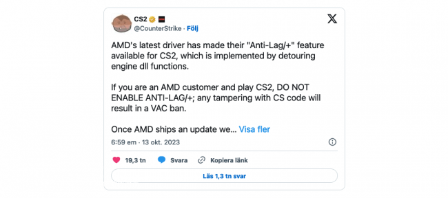 AMD-funktionen Anti-Lag+ kan få dig bannad i Counter-Strike 2