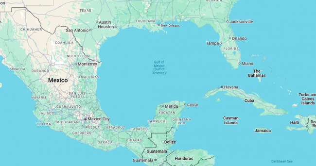 Google Maps visar nu Mexikanska golfen som Mexikanska golfen ...