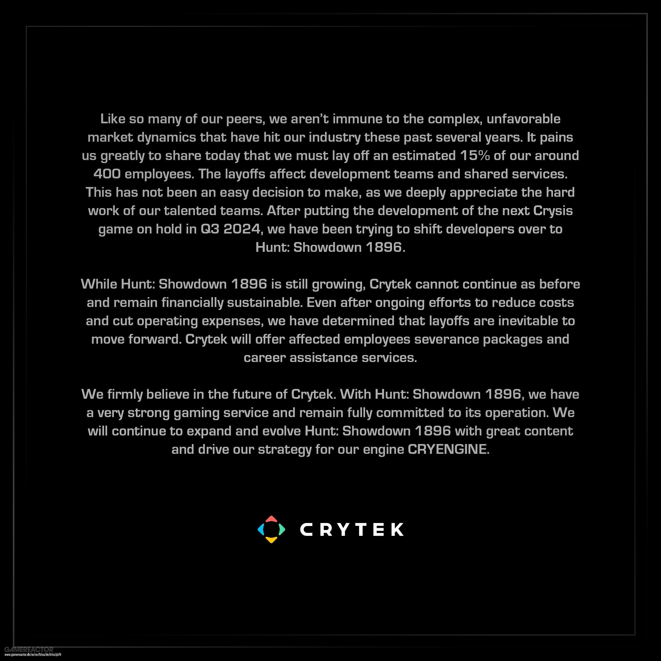 Crytek sparkar runt 60 anställda och Crysis 4 läggs på is
